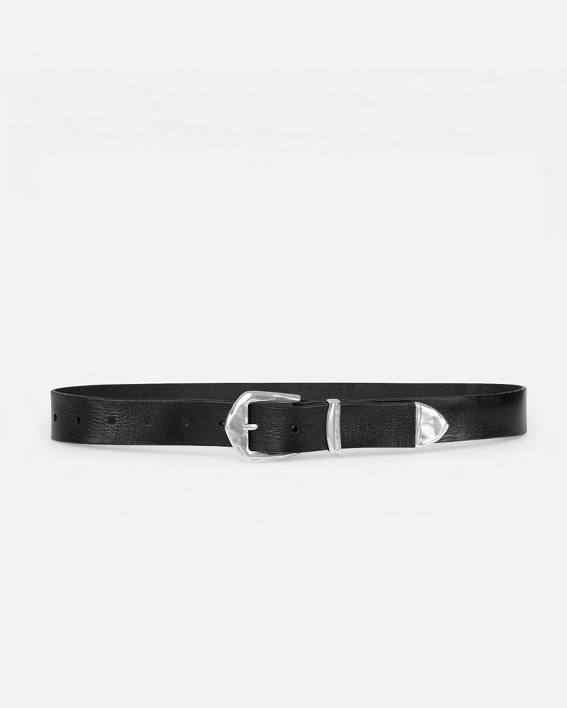 Wren Black Vintage Leather Belt with Molten Buckle | Linea Pelle